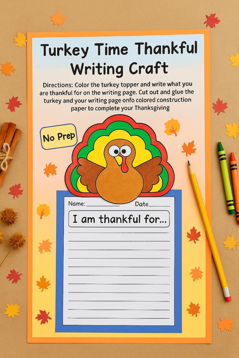 Turkey Time Thankful Writing Craft | Thanksgiving Classroom Activity - Etsy