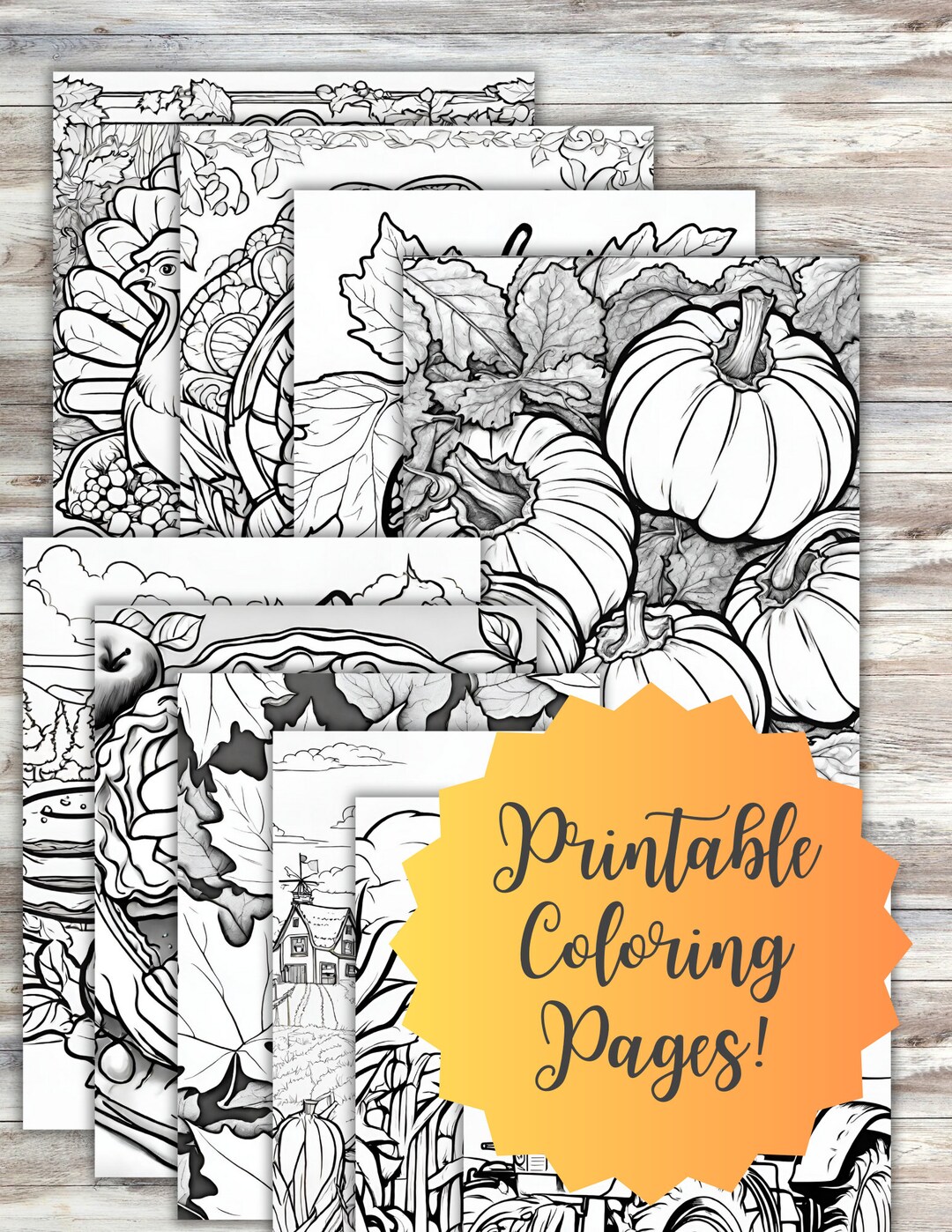 Fall Coloring Pages: Adult Coloring Book, Autumn Theme (digital ...