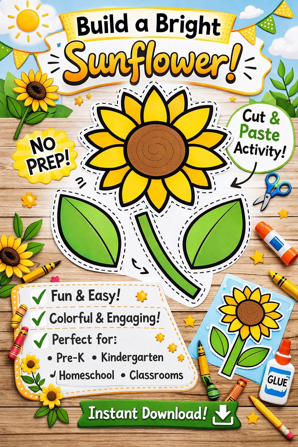 Sunflower Cut and Paste Craft Printable | Spring Flower Activity ...