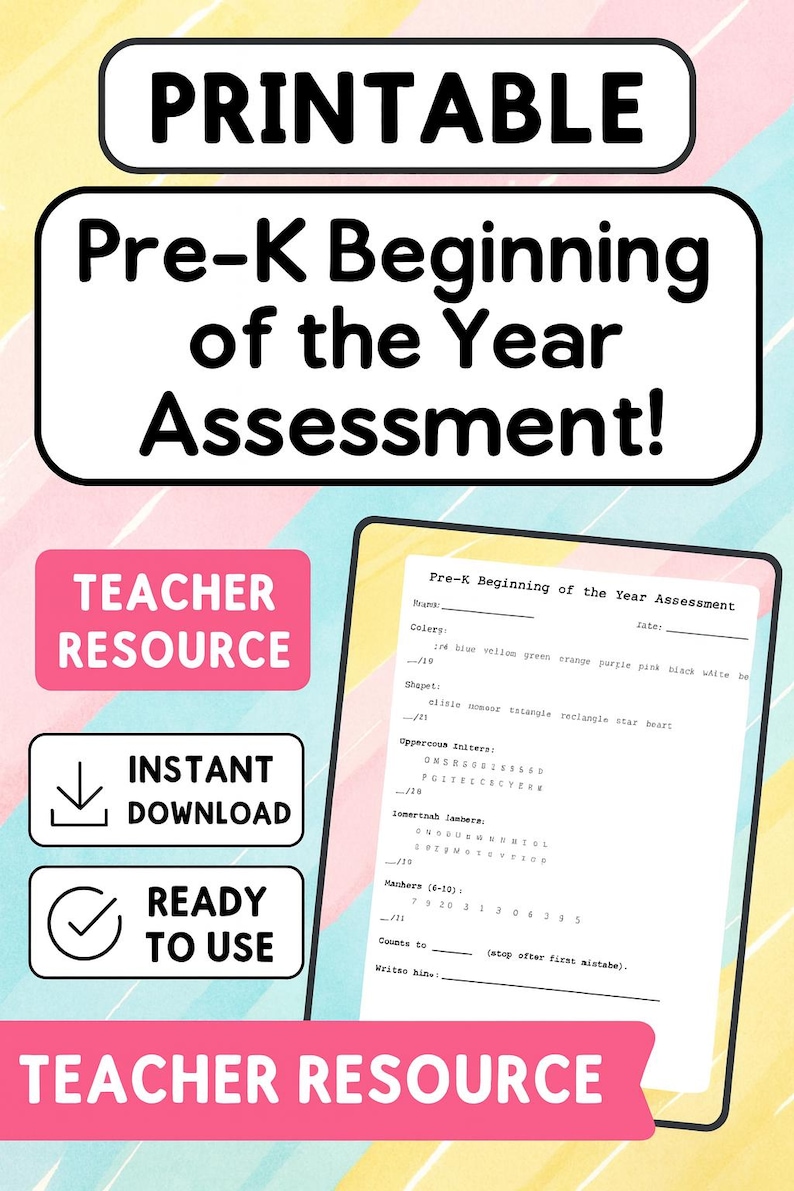 Pre-k Assessment Worksheet: Beginning of Year Printable (instant Download) - Etsy