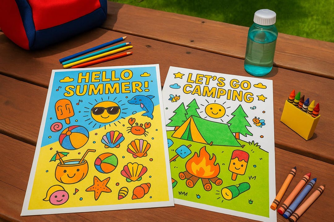 Summer Coloring Pages for Kids: Sunny Day Activity Pack (PDF Download ...