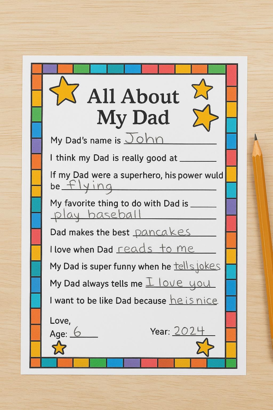 Father's Day Printable Questionnaire: All About My Dad Keepsake ...