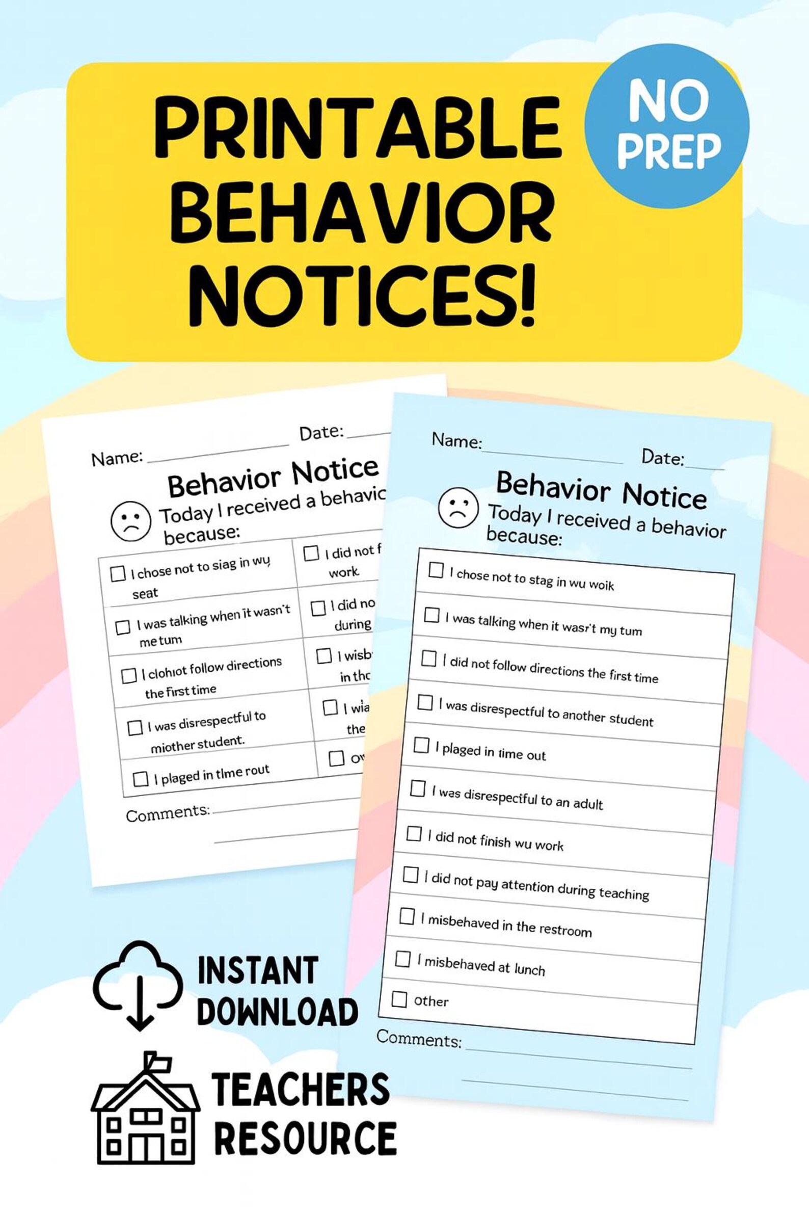 Printable Classroom Behavior Notices: Student Conduct Forms (digital ...