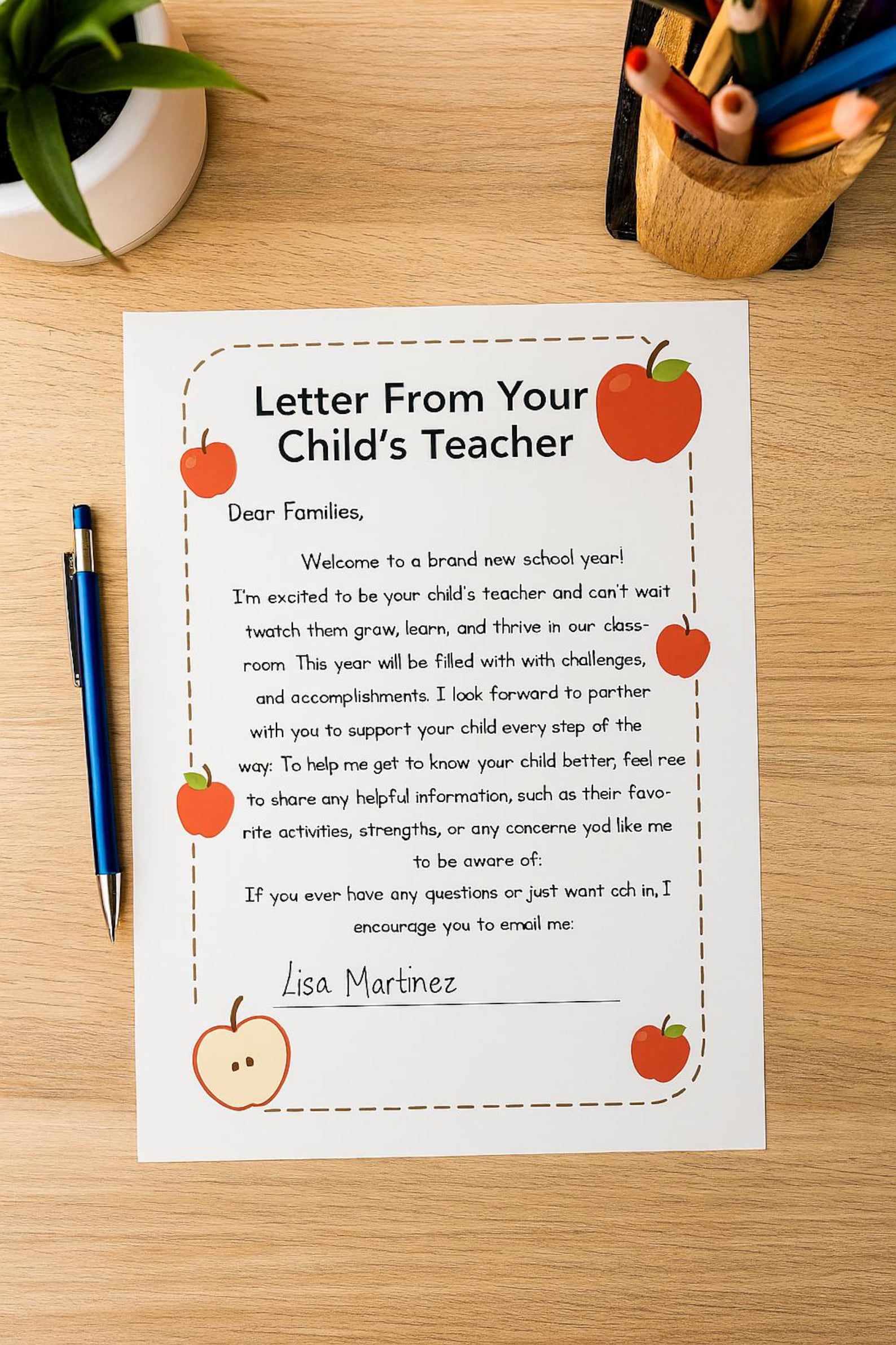 Printable Welcome Letter to Parents: Back to School Teacher Note (PDF ...