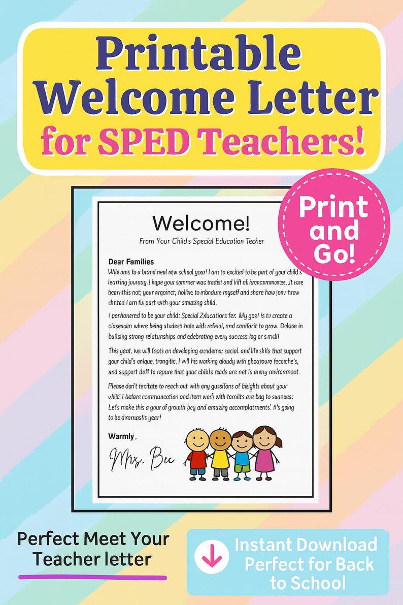 Printable Special Education Teacher Welcome Letter: SPED Edition (PDF ...