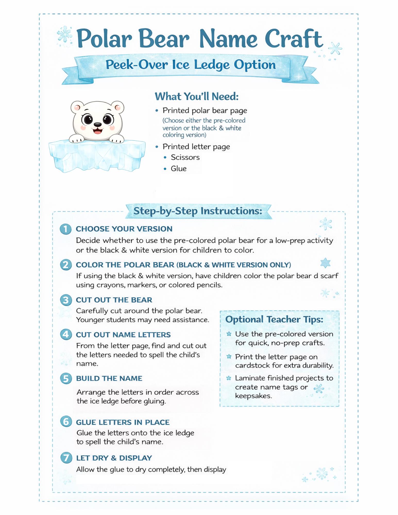 Peeking Polar Bear Name Craft | Winter Name Activity for Preschool ...