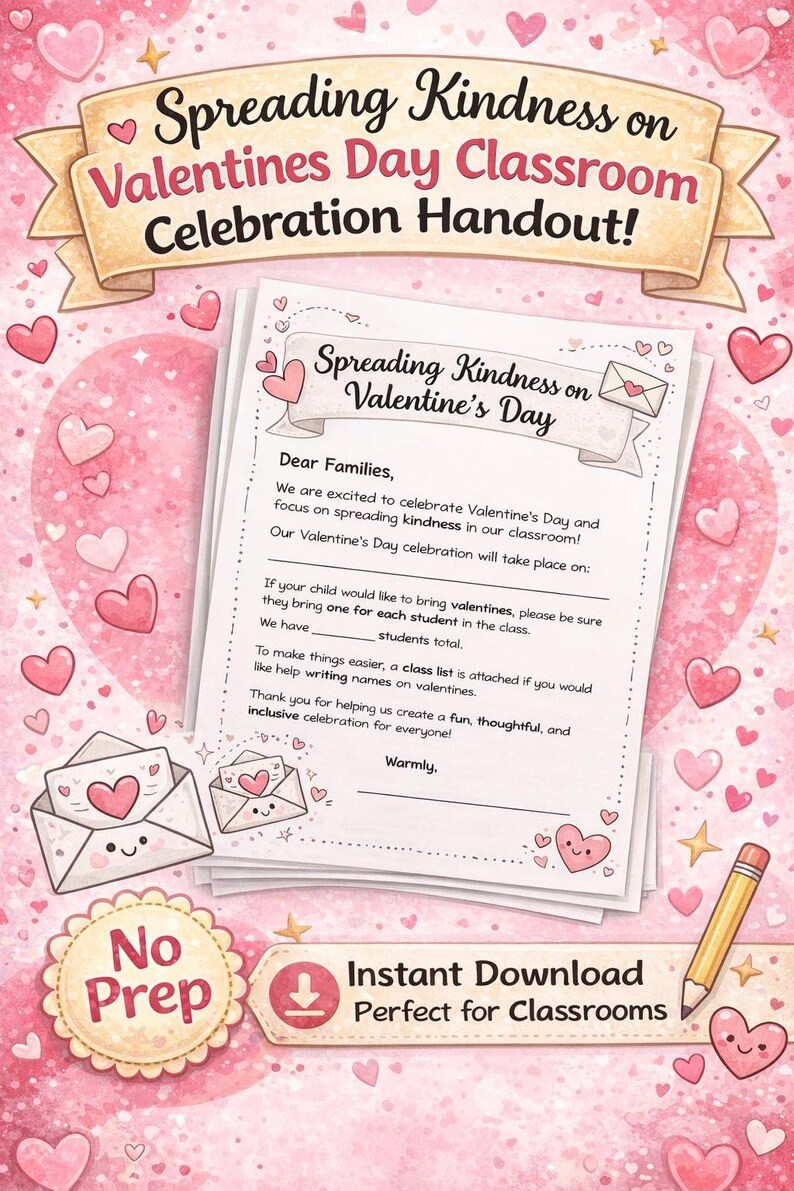 Spreading Kindness Valentine’s Day Classroom Celebration Handout - Etsy