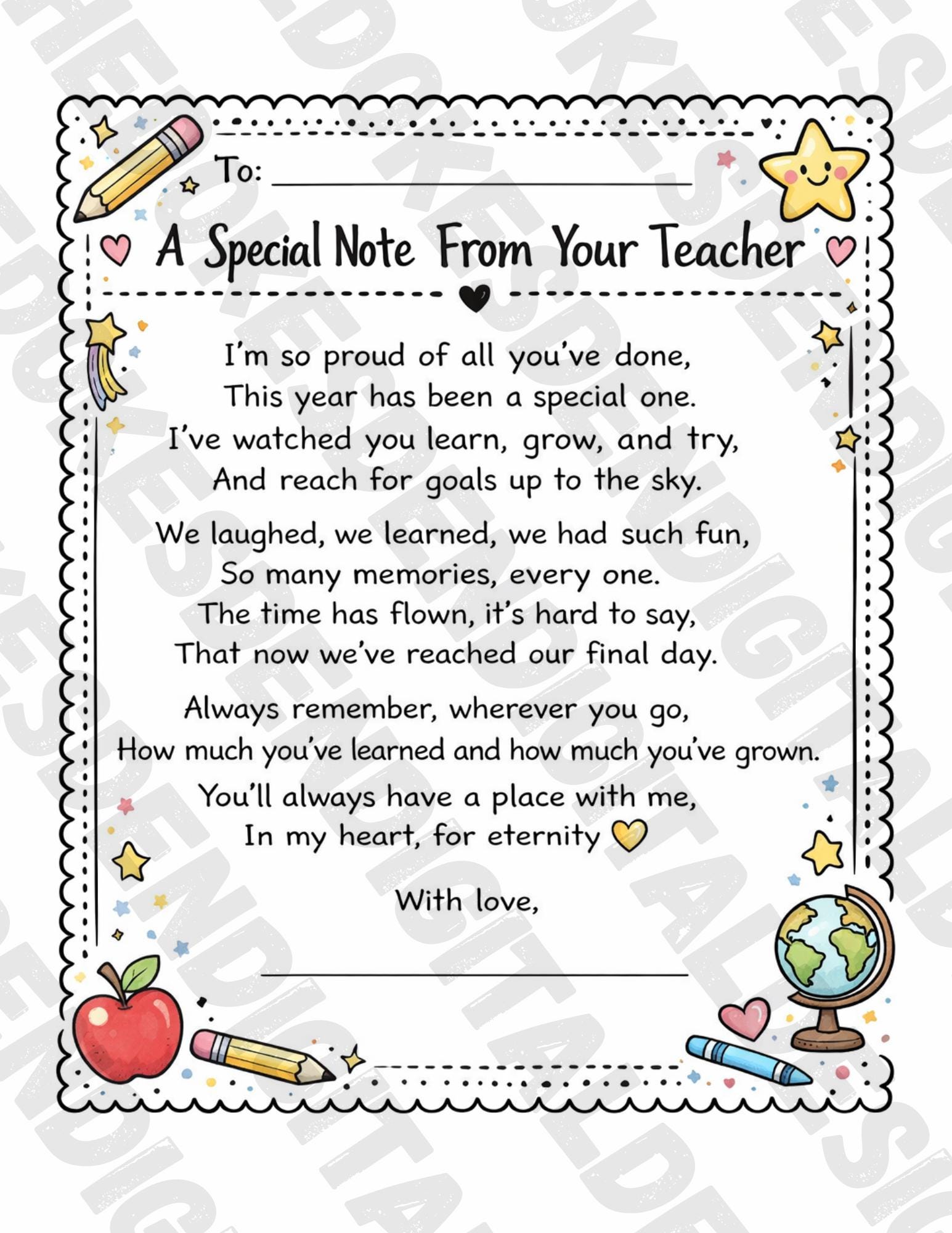 End of Year Teacher Letter | Printable Student Goodbye Note (PDF) - Etsy