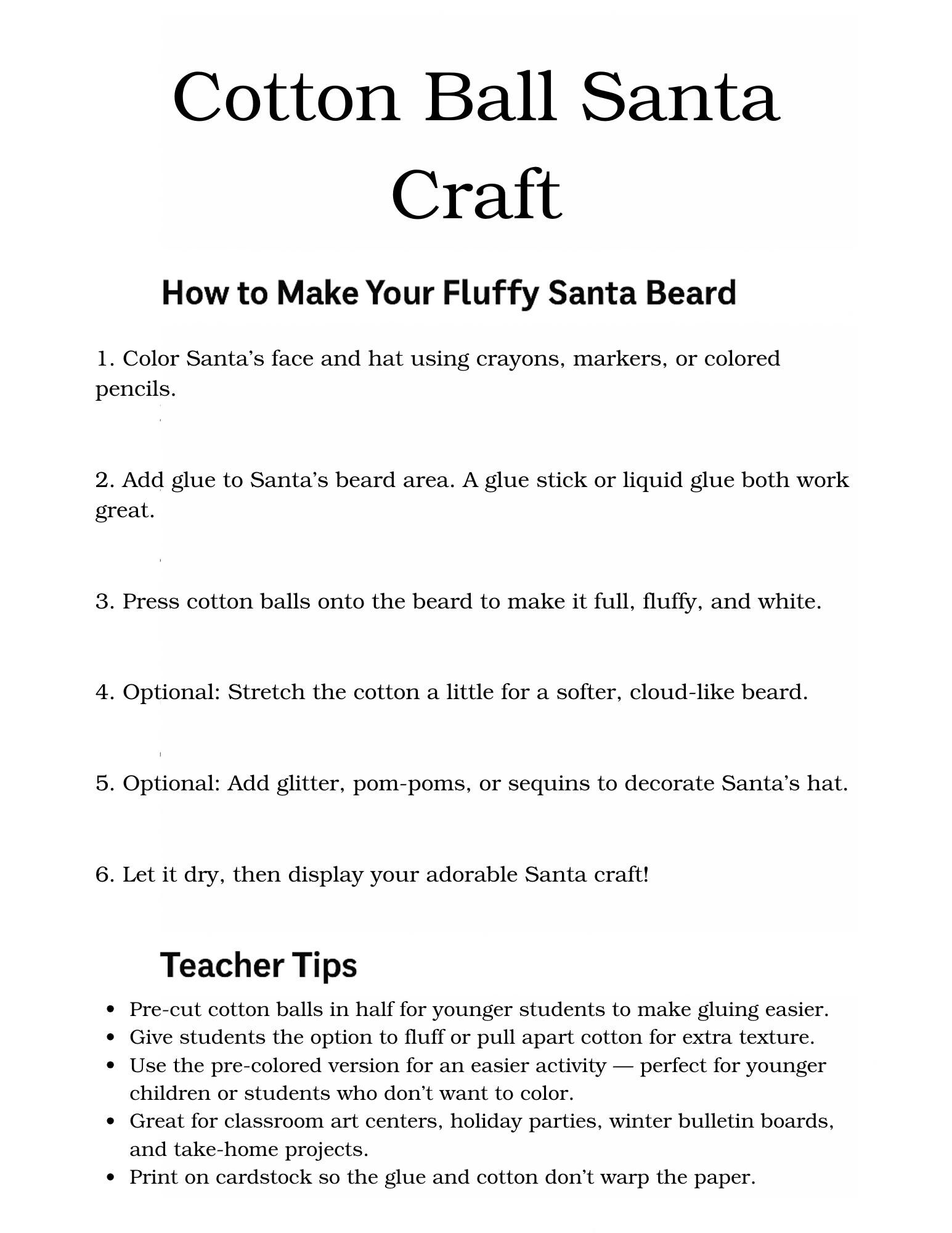 Cotton Ball Santa Craft for Kids – Easy Holiday Activity - Etsy