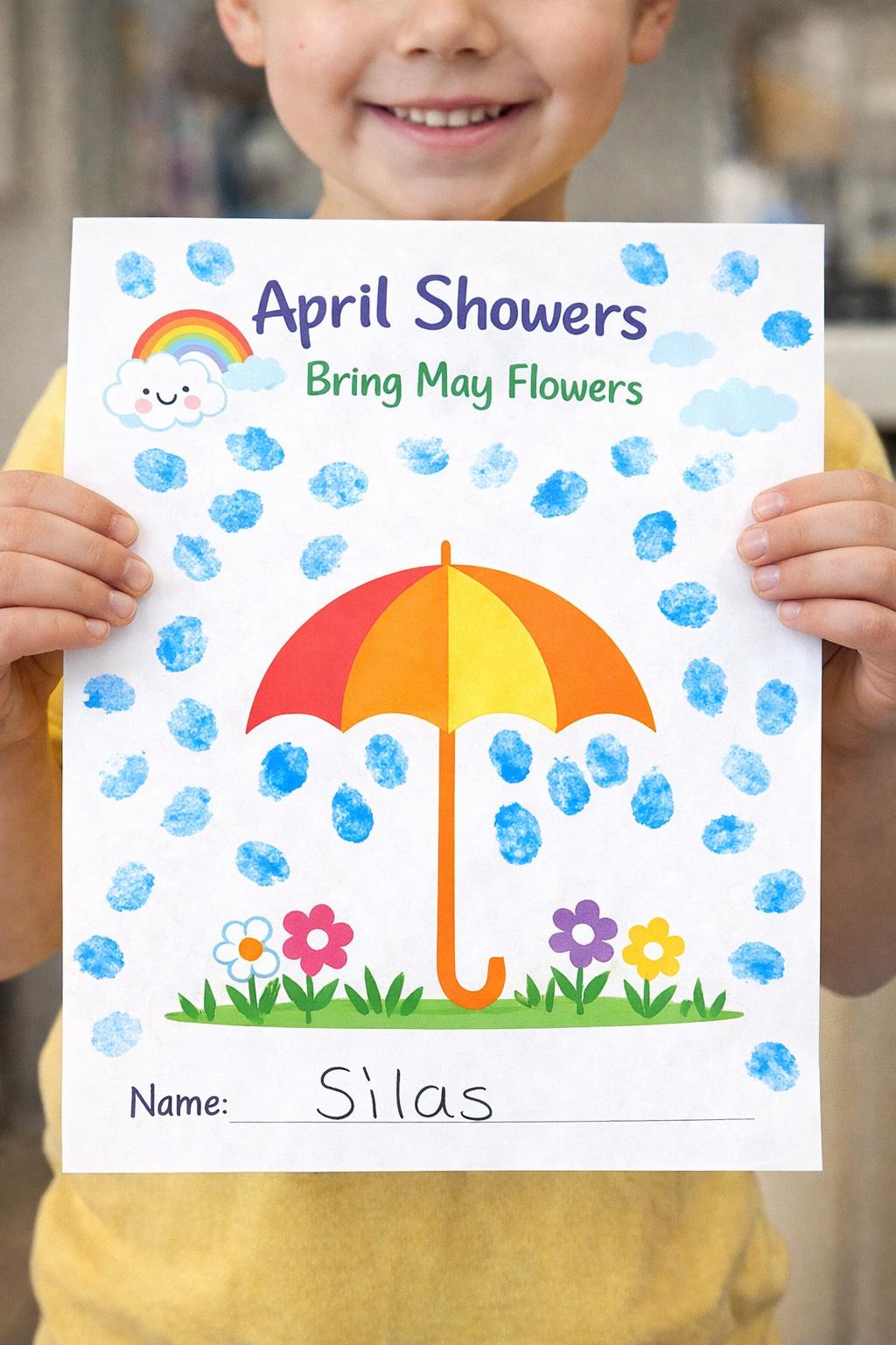 April Showers Fingerprint Craft | Spring Kids Activity (PDF Format) - Etsy