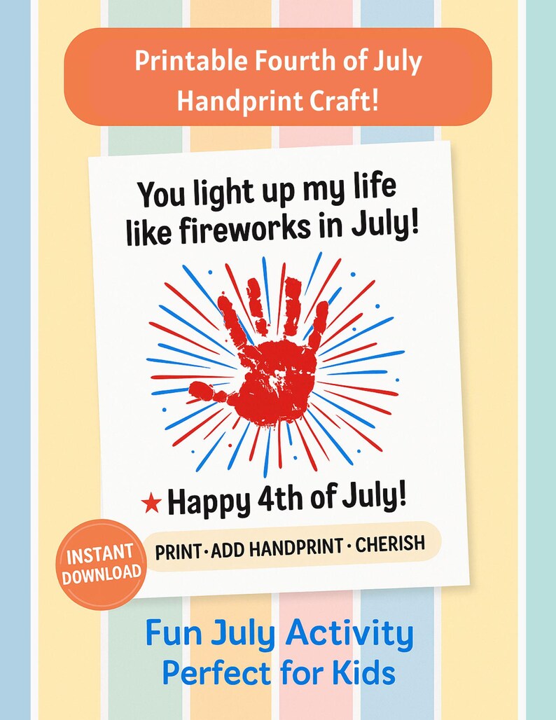 4th of July Handprint Craft for Kids – Printable Summer Activity for ...