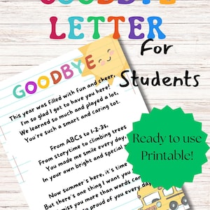 End of Year Teacher Goodbye Letter: Printable Poem (PDF) - Etsy