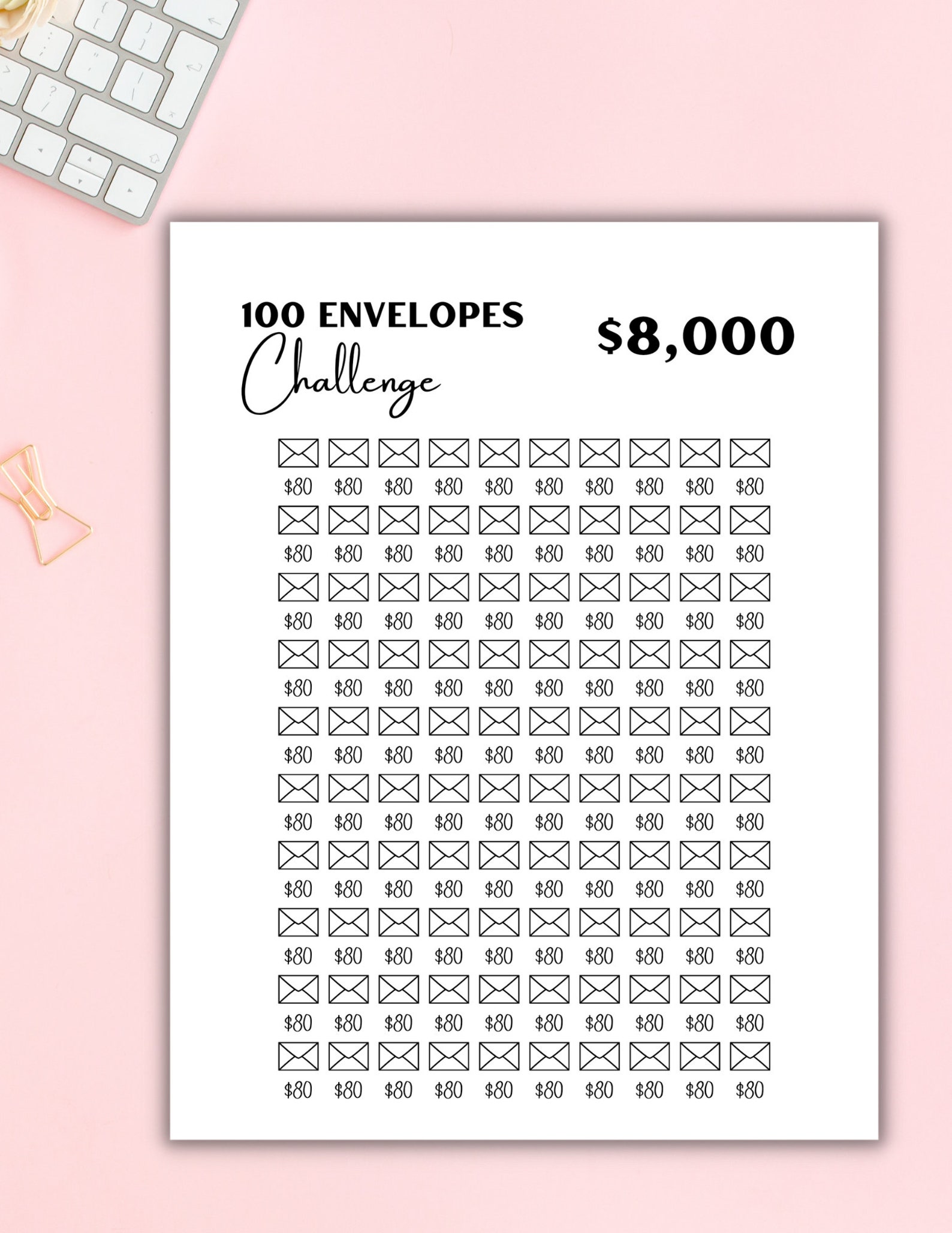 8K Saving Challenge L 100 Envelope Challenge for 8000 Savings - Etsy