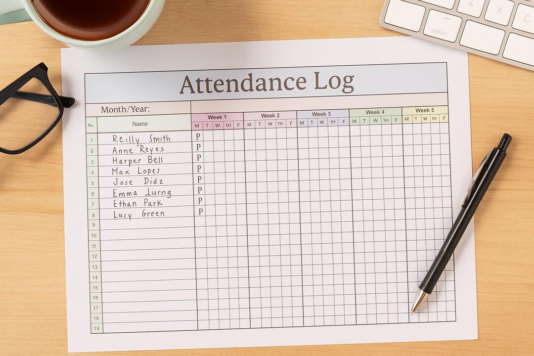 Teacher Attendance Log: 5-week Printable Classroom Tracker (PDF ...