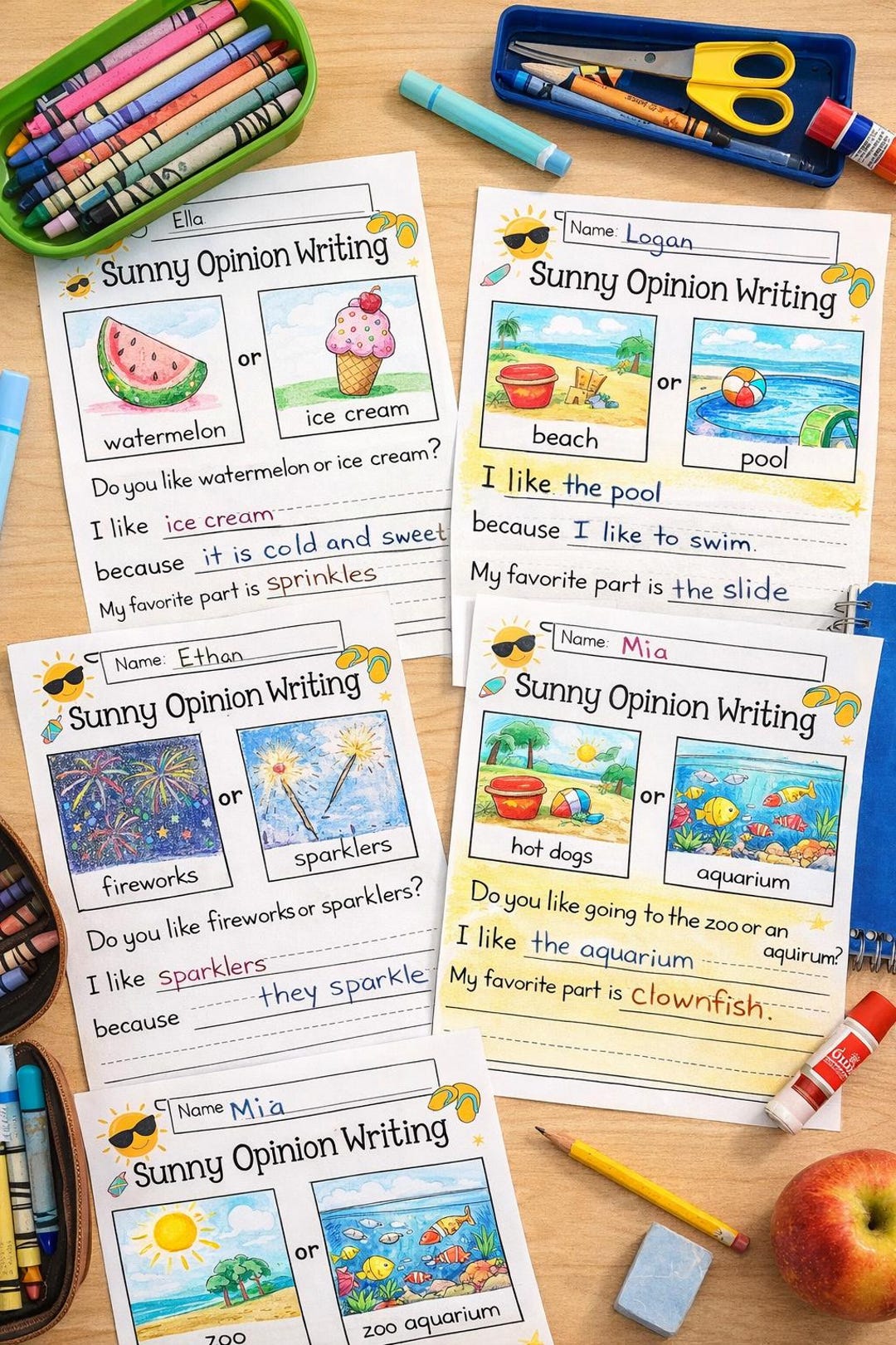 Summer Opinion Writing Prompts | This or That Worksheets | Kindergarten ...