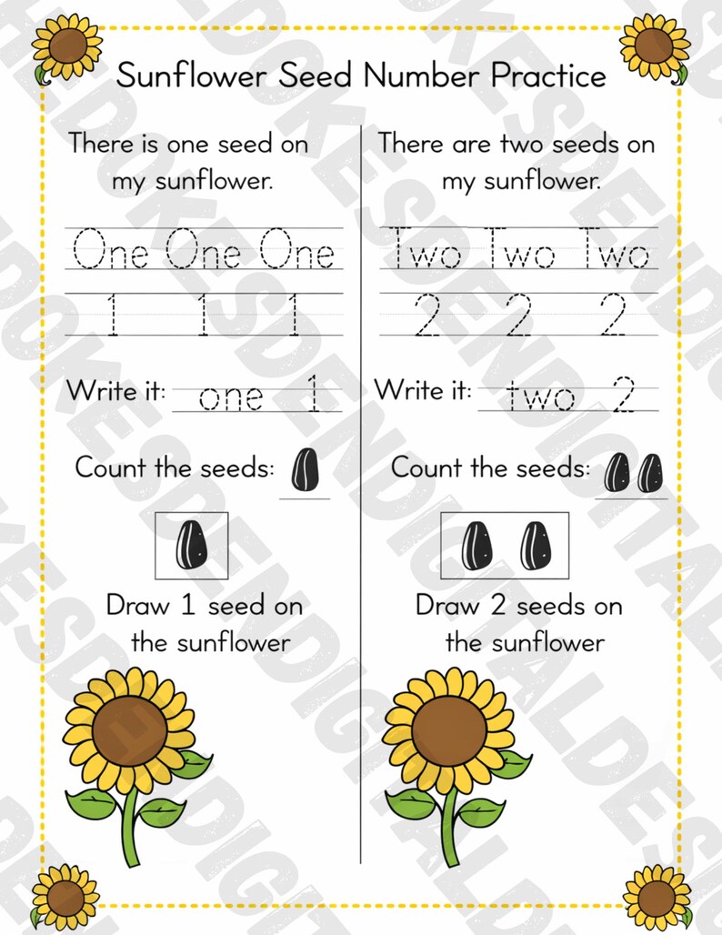 Sunflower Number Tracing Worksheets 1-10 | Counting Seeds Math Activity ...