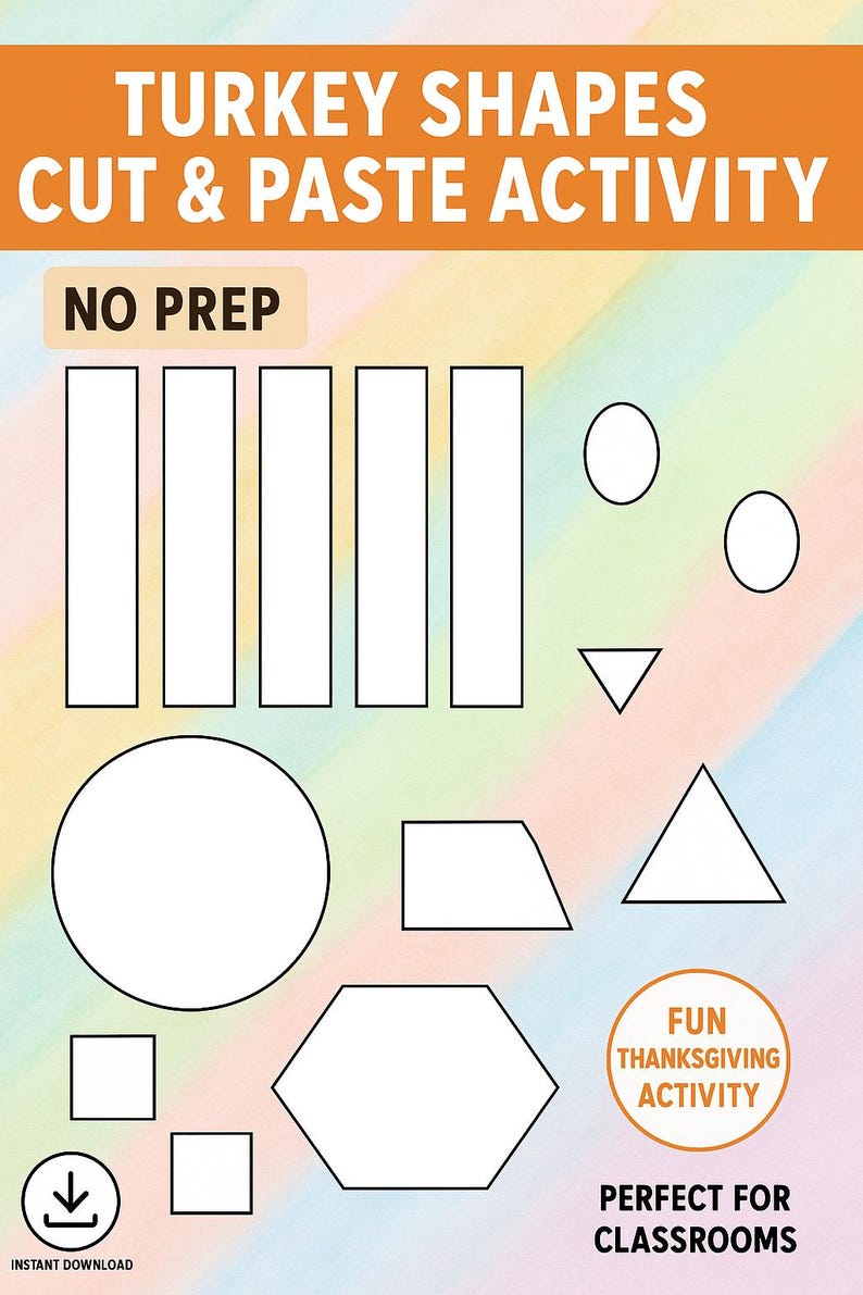 Turkey Shapes Cut & Paste Craft | Thanksgiving Classroom Activity - Etsy