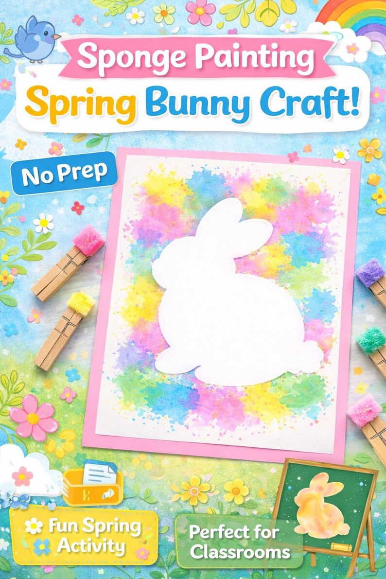 Spring Bunny Sponge Painting Craft Template | Easter Preschool Art ...
