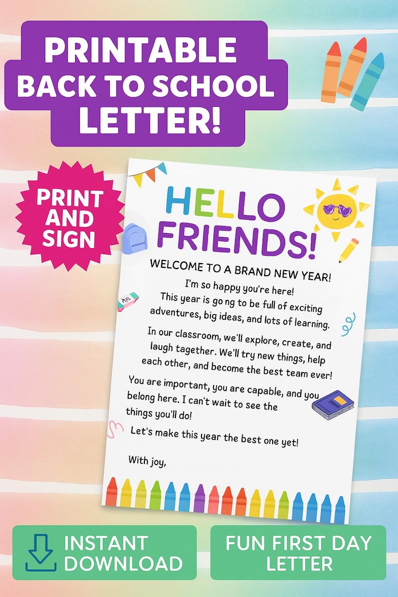 Welcome Letter for Students: Colorful Back to School Note (PDF Download ...