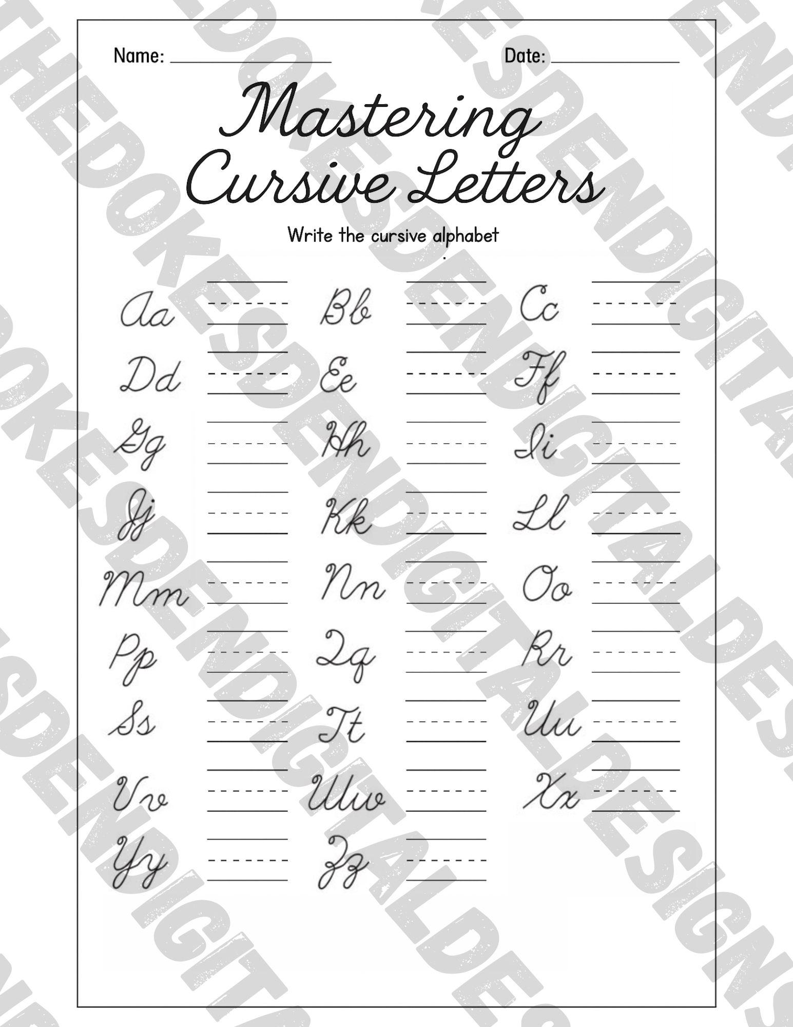Cursive Handwriting Practice: Alphabet Tracing Worksheet (digital ...