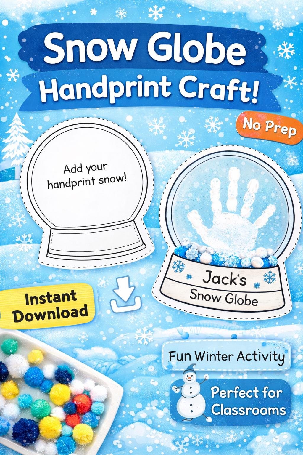 Snow Globe Handprint Craft – Winter Classroom Activity - Etsy Canada
