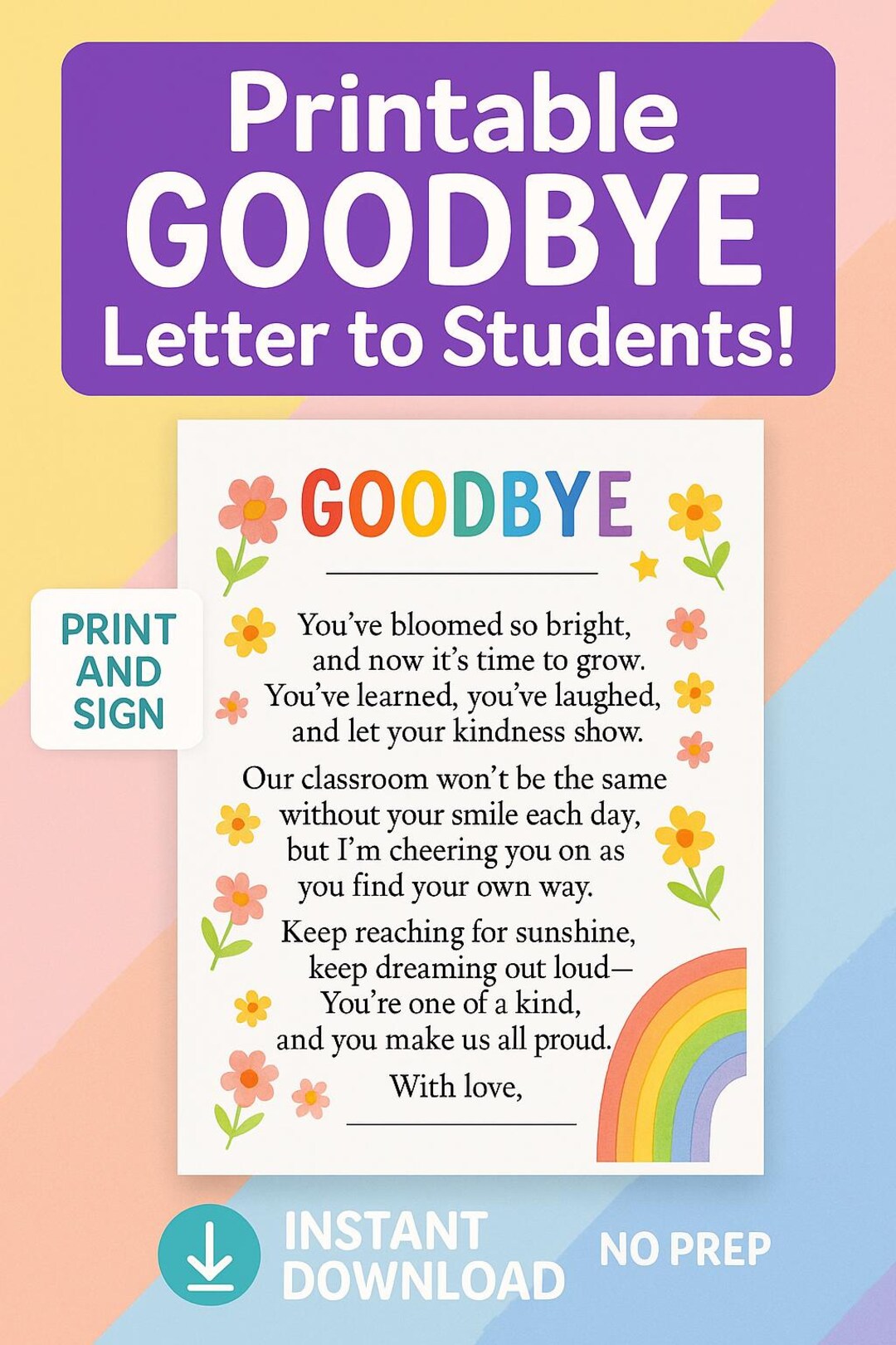 Farewell Letter to Students – Printable Teacher Note - Etsy