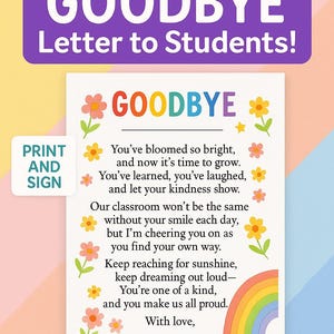 Farewell Letter to Students – Printable Teacher Note - Etsy