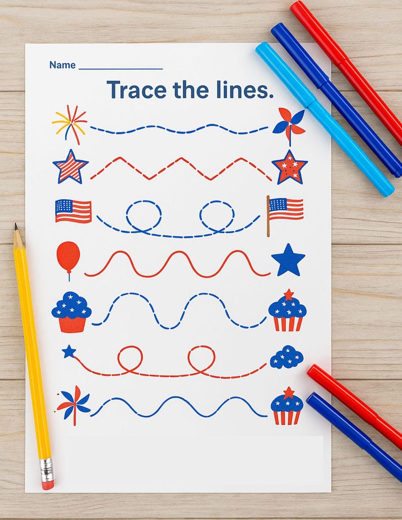 Fourth of July Tracing Worksheet: Summer Fine Motor Skills Builder ...