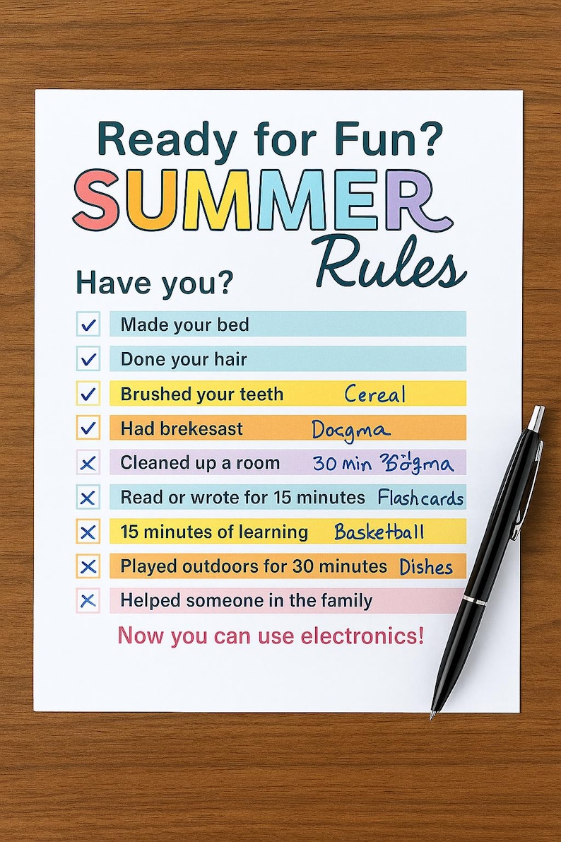 Screen Time Starts Here: Summer Rules Printable | Summer Rules ...