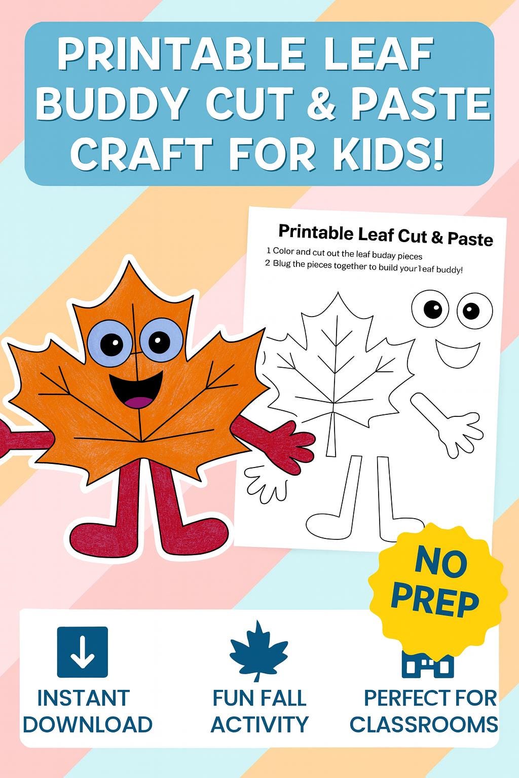 Leaf Friend Craft for Kids – Printable Fall Cut & Paste Project - Etsy