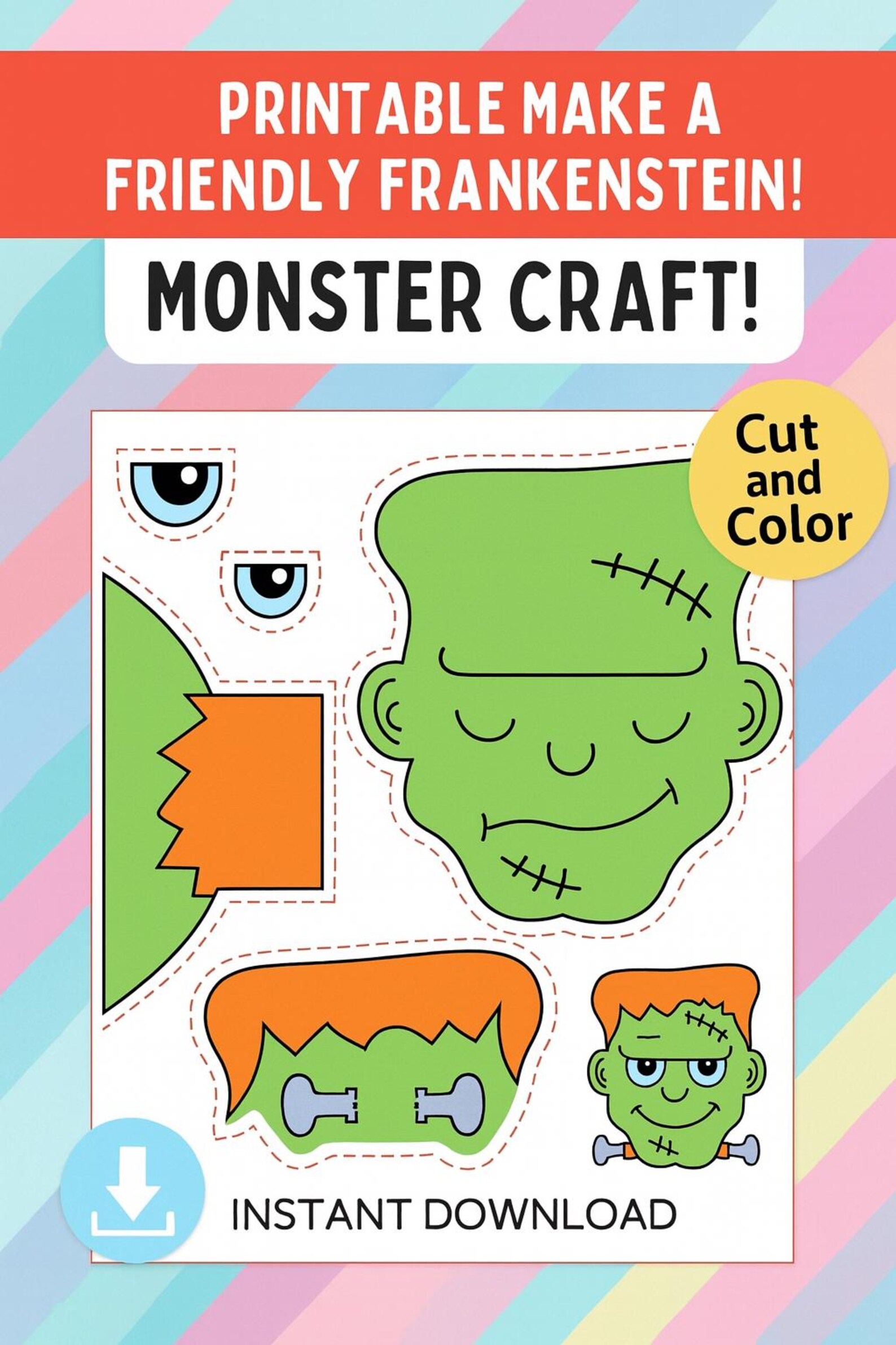 Printable Frankenstein Craft | Halloween Cut & Color Activity for Kids ...
