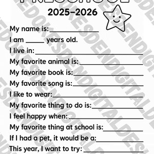 First Week of Preschool Get-to-know-me Worksheet | Preschool All About ...