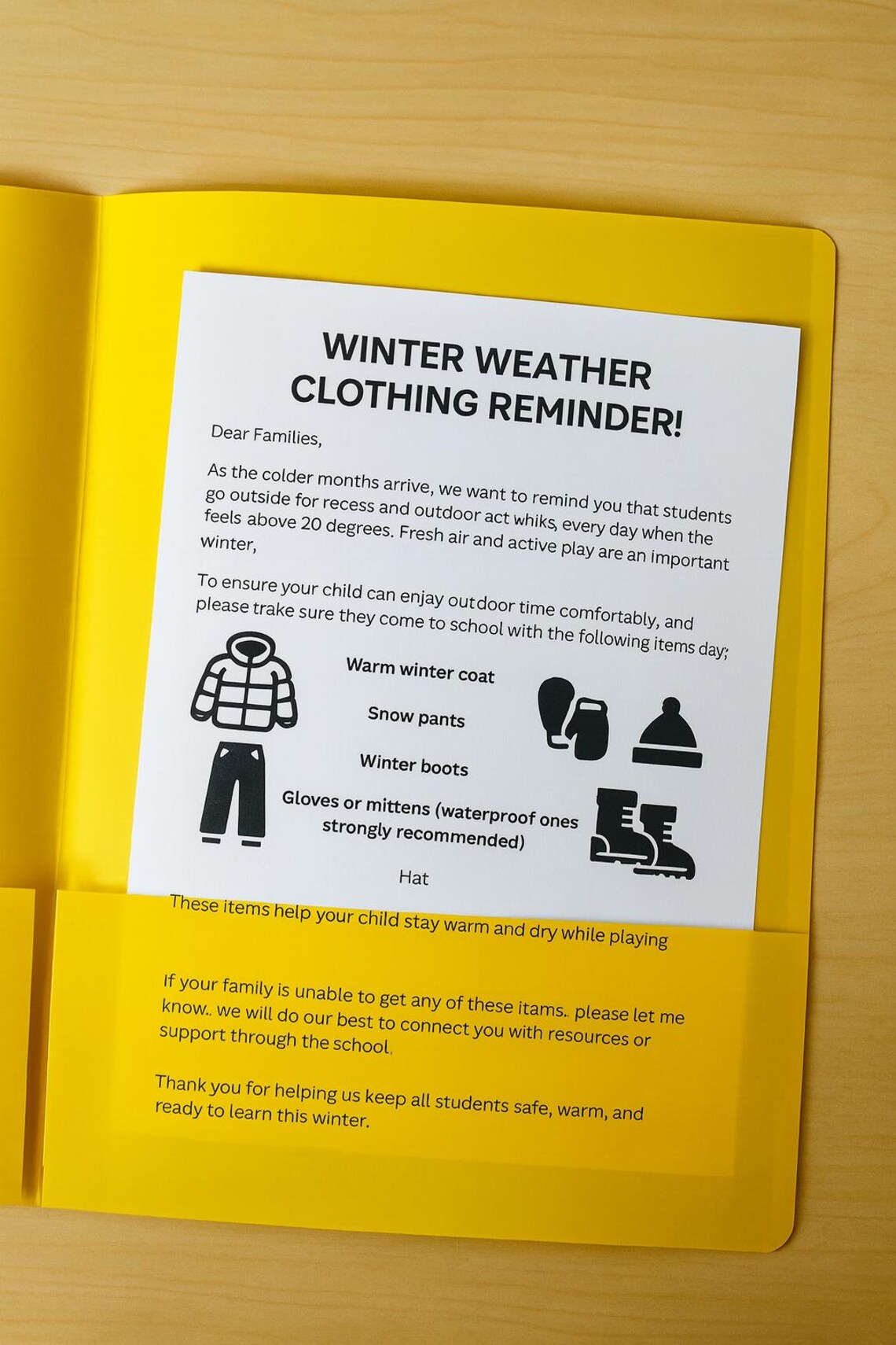 Winter Weather Clothing Reminder Letter for Parents | Teacher & Daycare ...