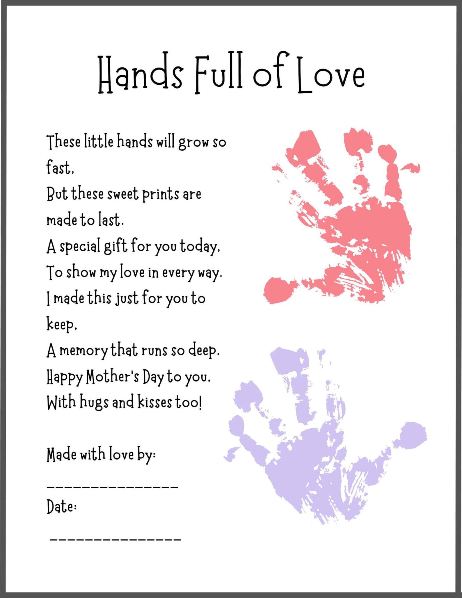 Mother's Day Handprint Craft for Kids – DIY Keepsake Poem Gift ...