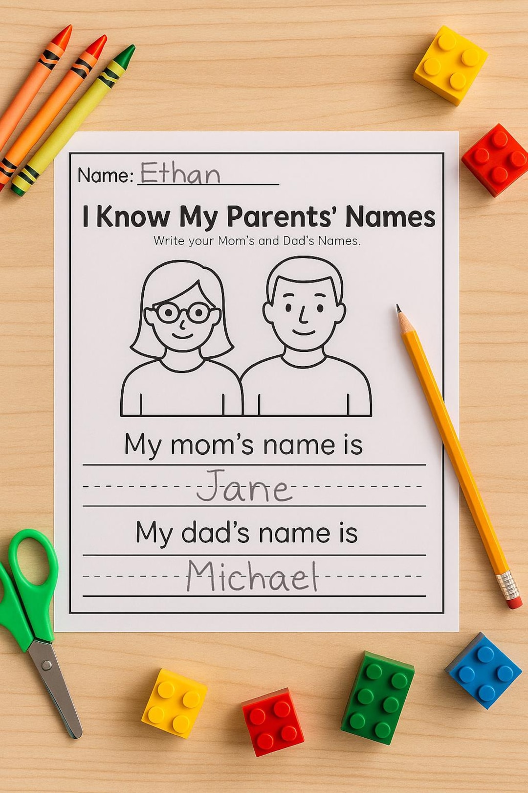 Printable “I Know My Parents’ Names” Worksheet | Early Learning ...