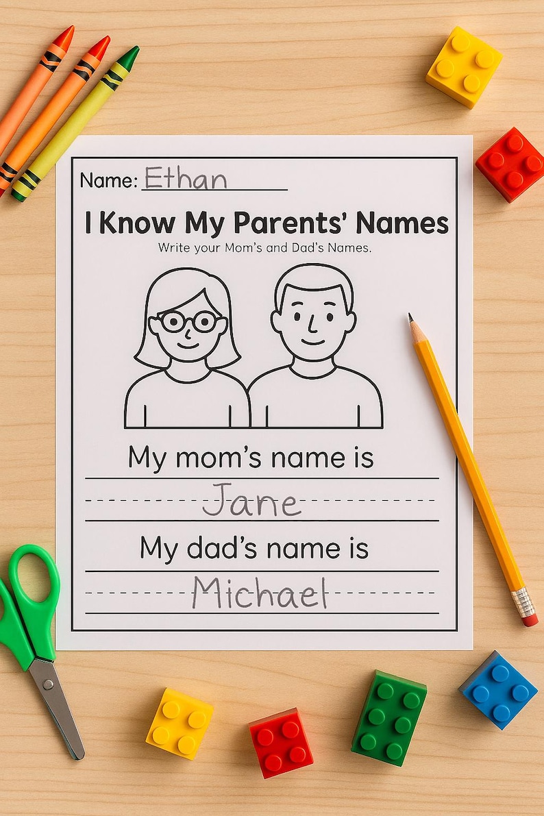 Printable “I Know My Parents’ Names” Worksheet | Early Learning ...