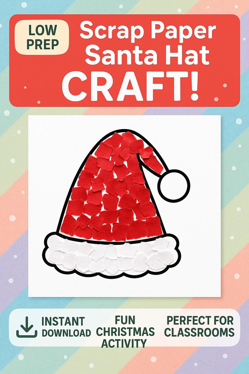 Scrap Paper Santa Hat Craft for Kids | Christmas Fine Motor Activity - Etsy
