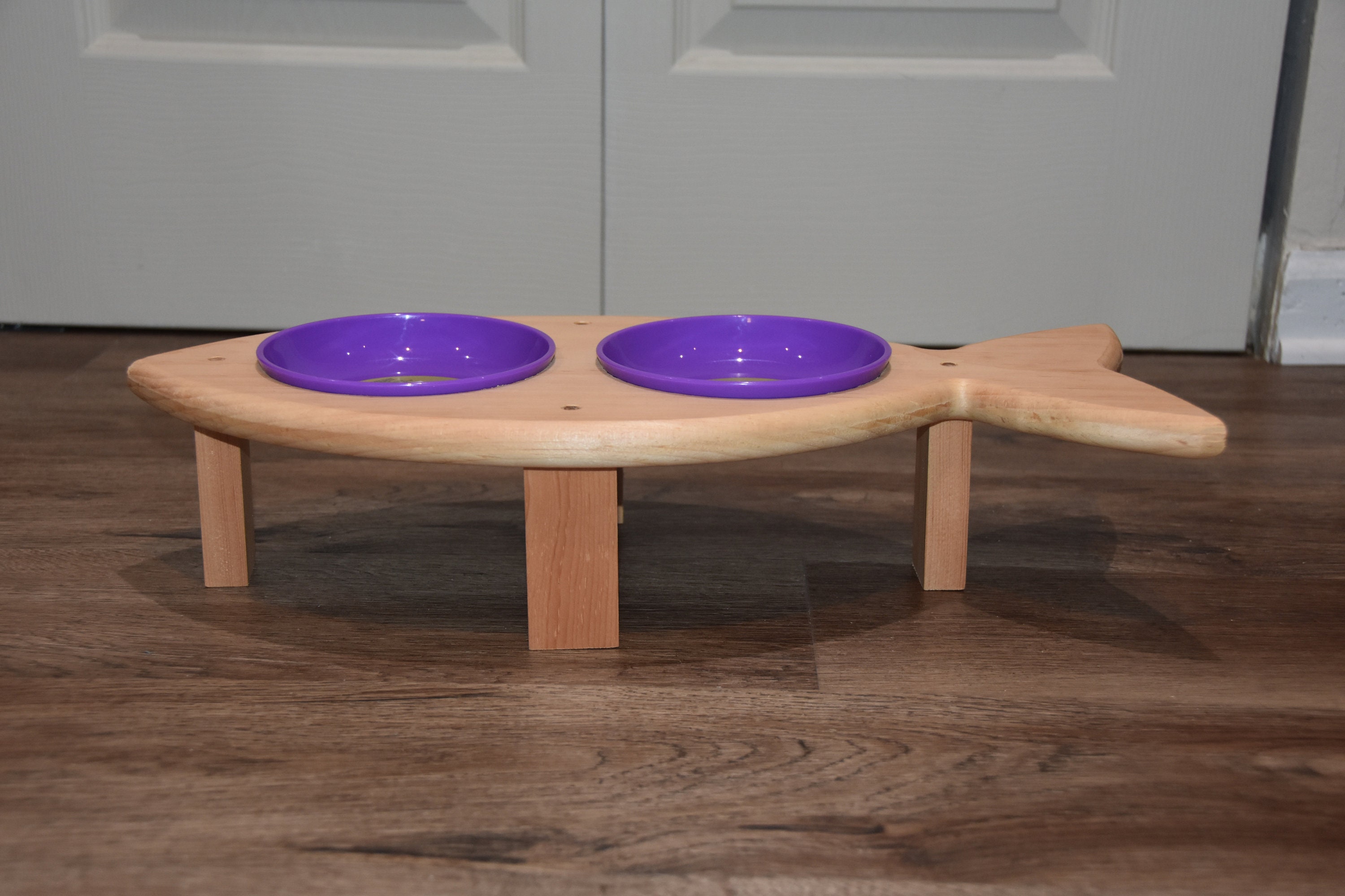Handmade Wood Raised Fish-shaped Cat Bowl Holders With Bowls - Etsy