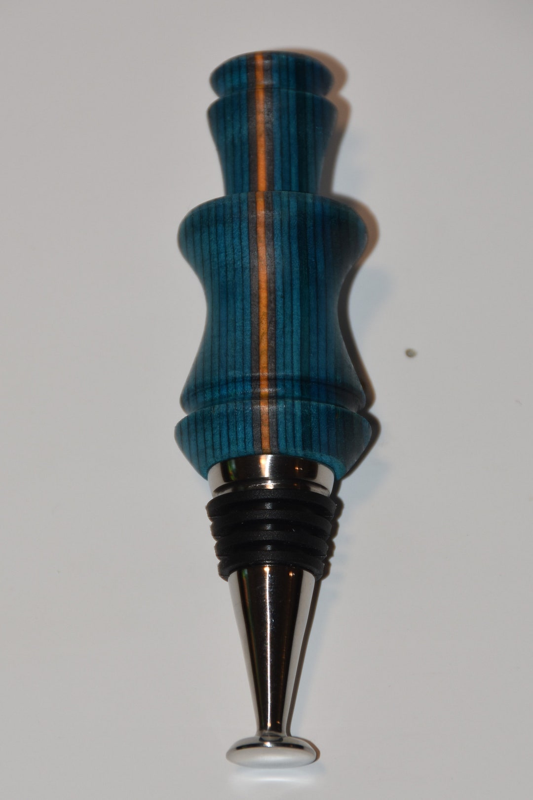 Handmade Wooden Wine Bottle Stopper - Blue and Orange Spectraply - Etsy