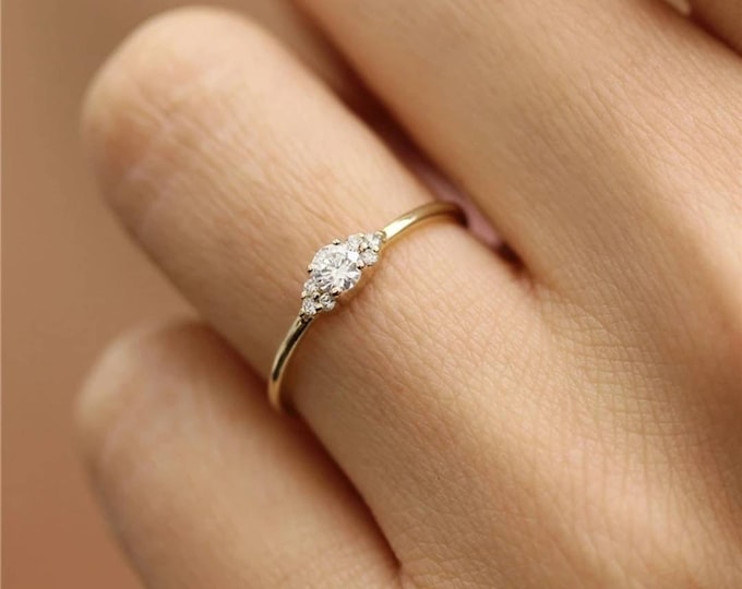 Dainty Ring, Gold Minimalist Ring, Stacking Ring, Simple Cubic Zirconia ...