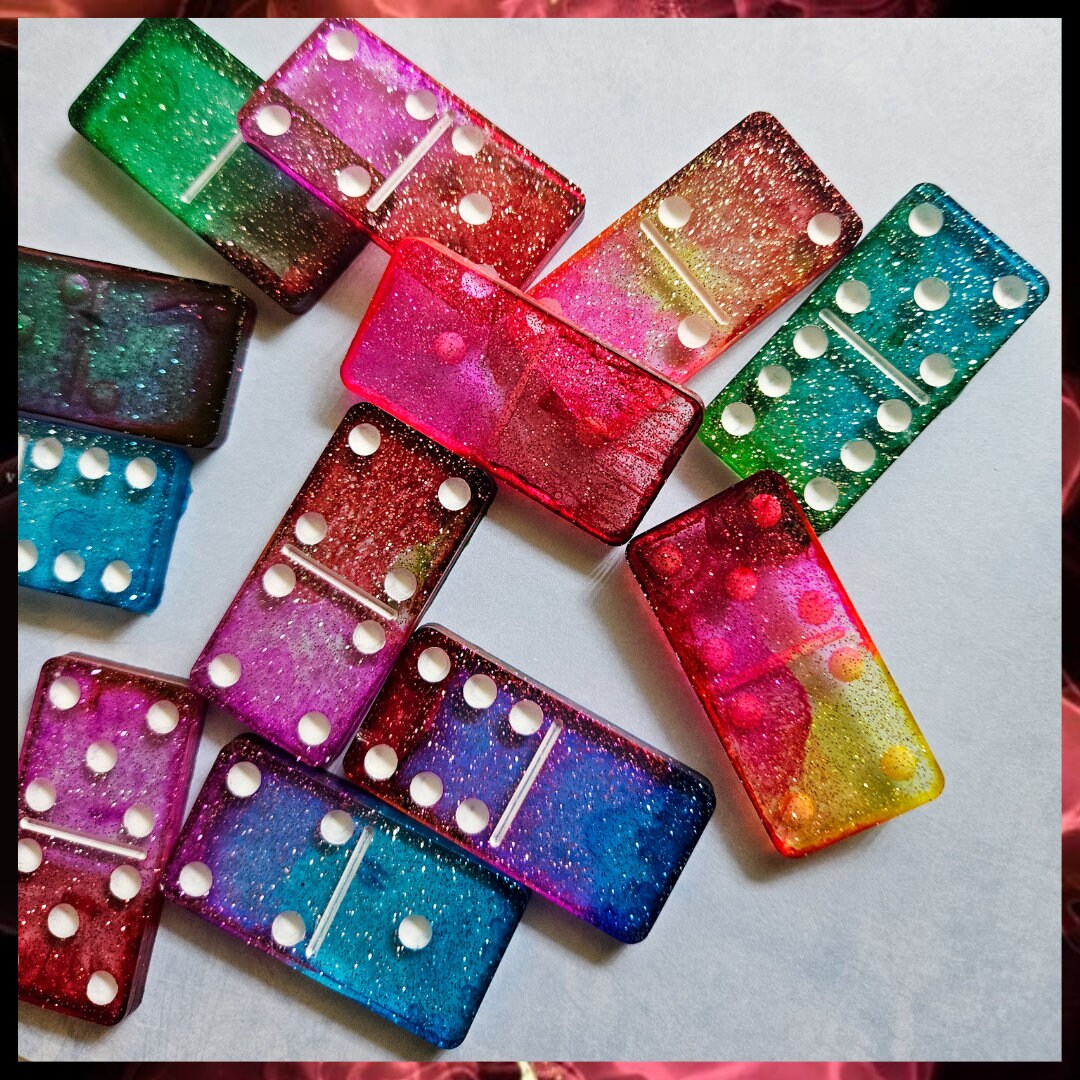 Glitter Domino Set, Colorful Dominos Set, Resin Dominos, Resin Game Set ...