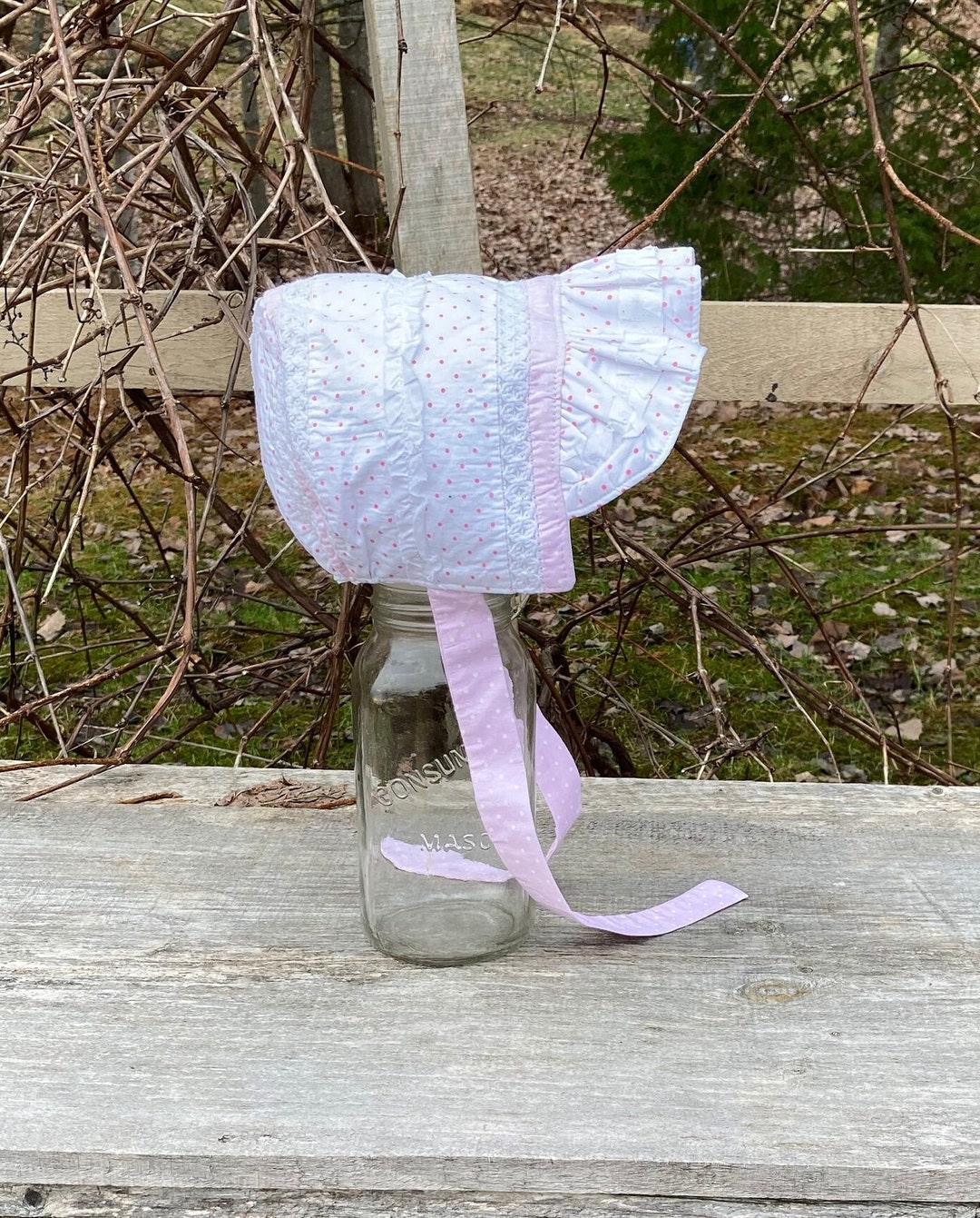 Pink Lace Baby Bonnet, Vintage Baby Bonnet, Country Bonnet, Pioneer Sun ...