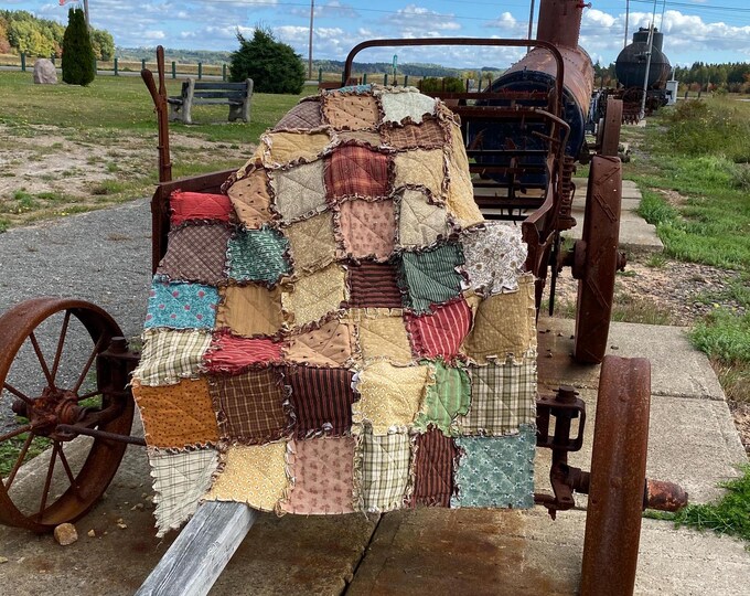 Lap Size Rag Quilt, Rag Throw Quilt, Earthtone Rag Quilt, Comfy Throw ...