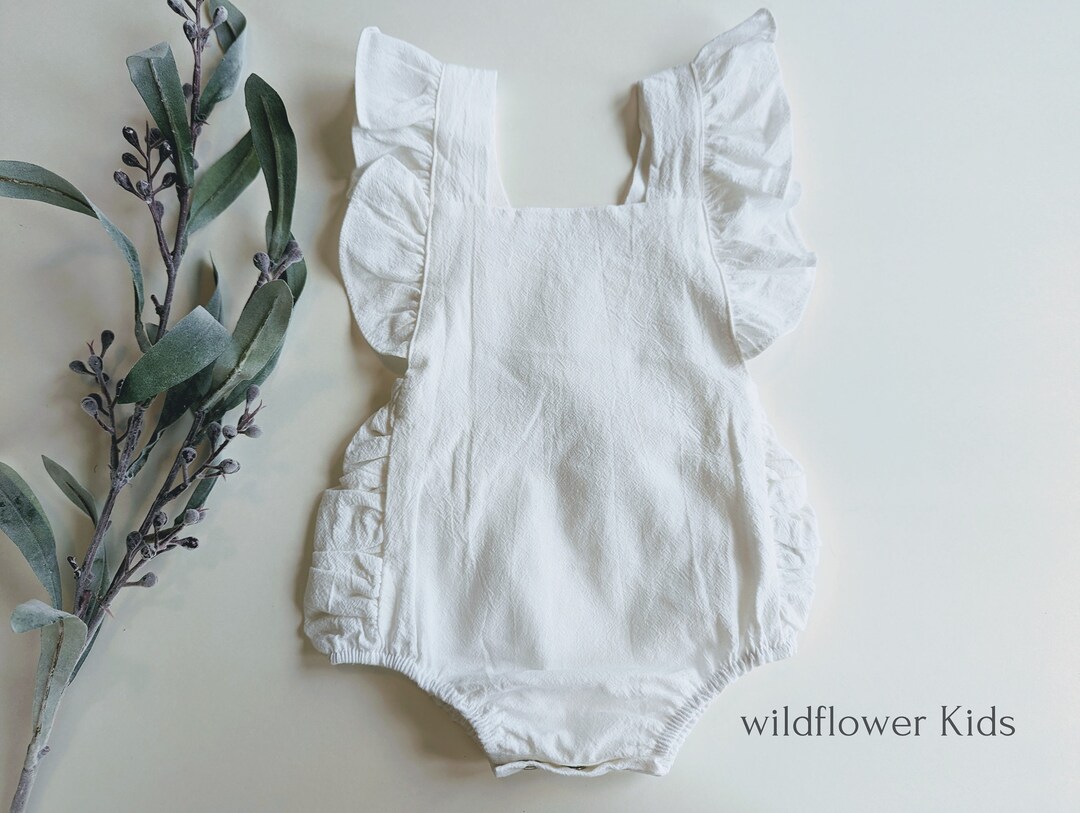 Little Girls Plain White Ruffle Romper, White Romper, Boutique Style ...