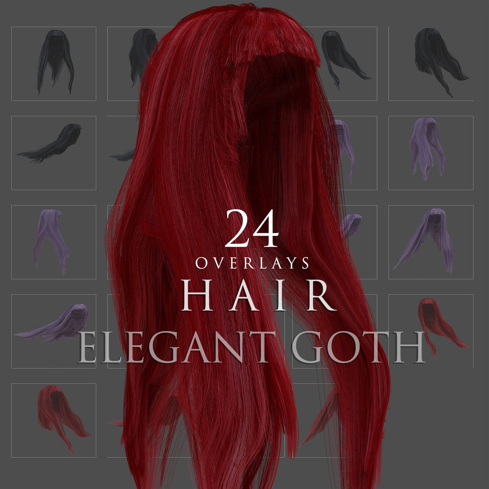 Elegant Hair /overlays/swaps/female/3d Renders/goth/clipart/instant ...
