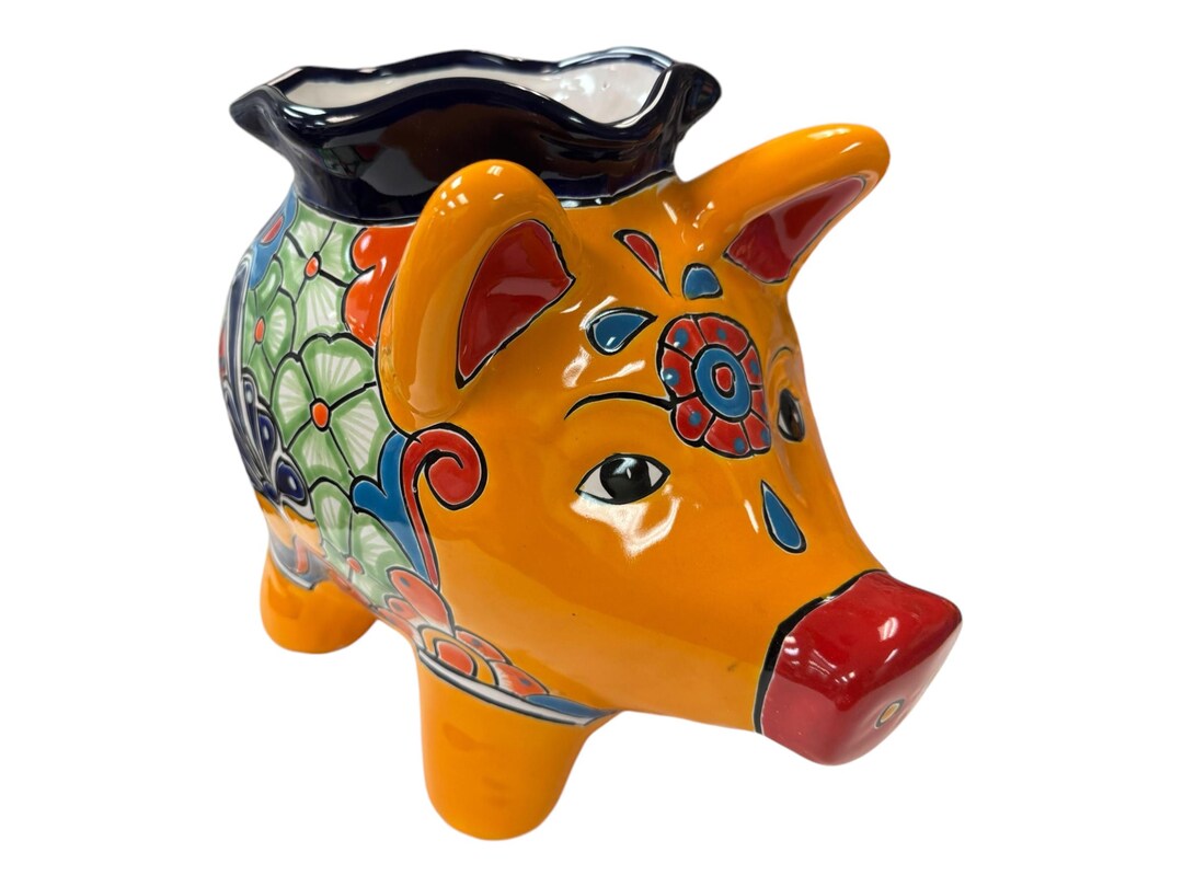 Talavera Piggy Pig Planter Large Animal Pot Mexican Pottery Folk Art ...