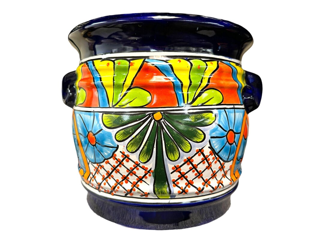 Talavera Planter Barrel Pot Mexican Handmade Hand Painted Pottery ...