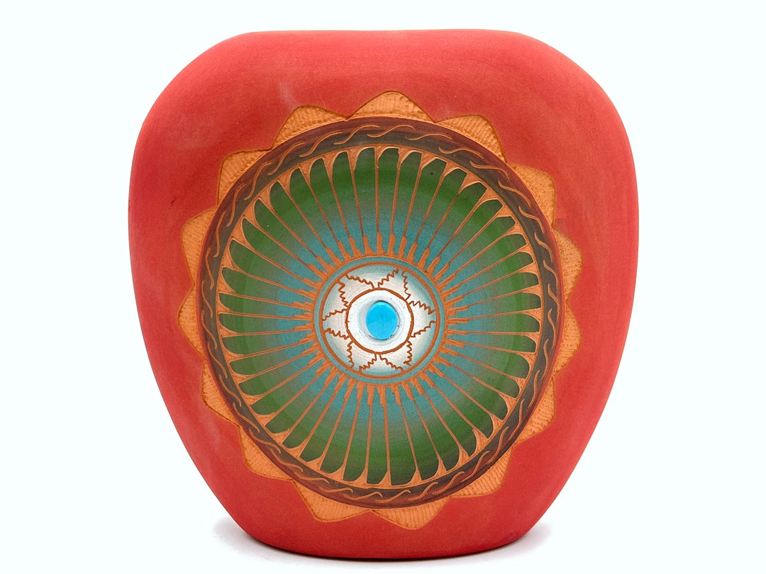 Native American Pottery Beautiful Vase With Turquoise Handmade Navajo ...