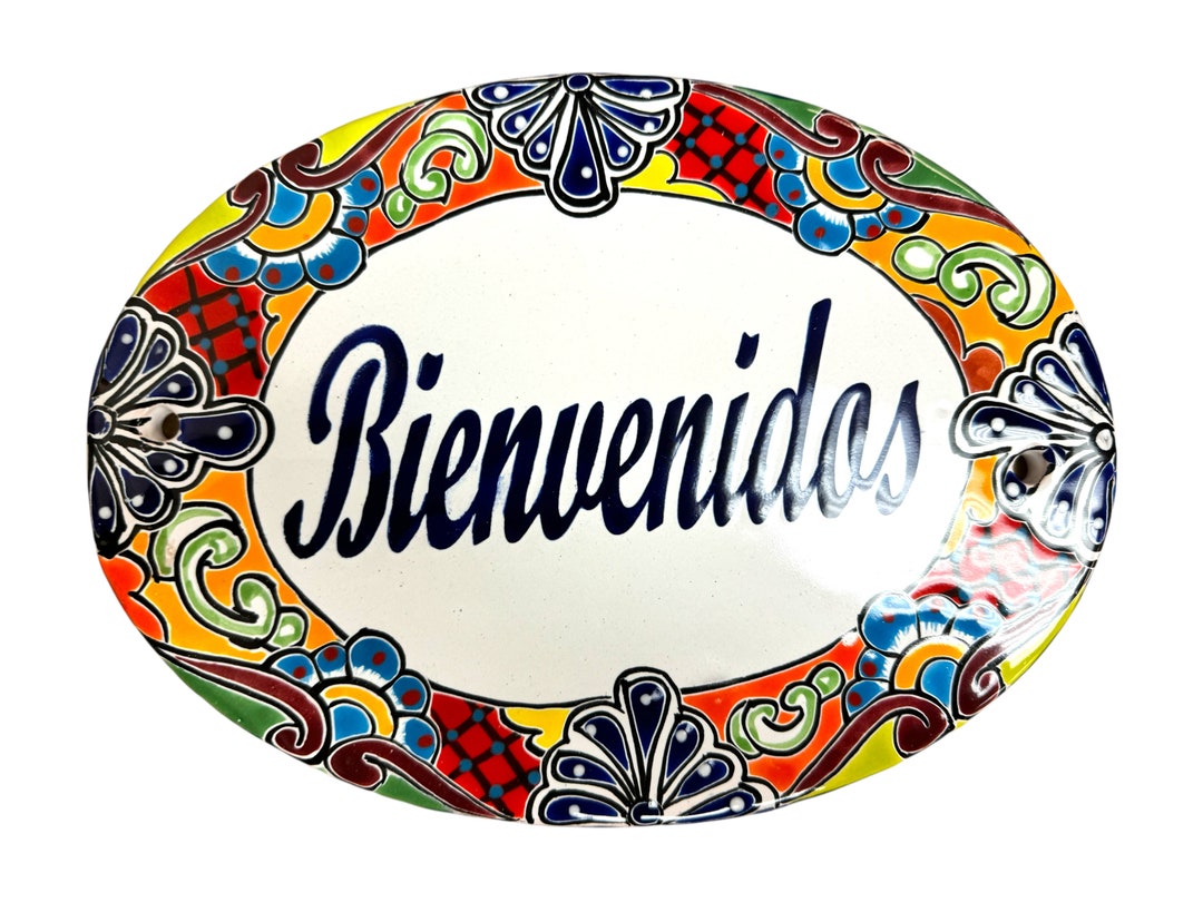 Talavera Bienvenidos Plaque Welcome Plaque Home Decor Folk Art Mexican ...