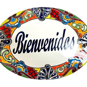Talavera Bienvenidos Plaque Welcome Plaque Home Decor Folk Art Mexican ...